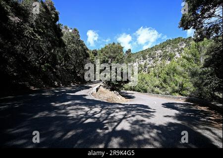 Serpentine curve at Coll de Soller in the Tramuntana Mountains, Majorca ...