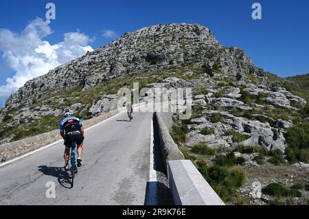 The winding road from Sa Calobra to Coll dels Reis in the Tramuntana ...