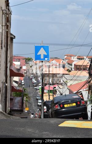 St. George, Grenada- August 23, 2022 - Buildings along Market Hill, a ...