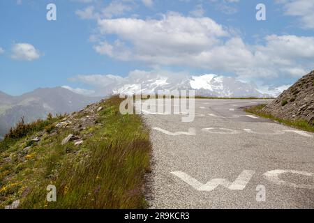 Col du Granon climb showing mountains and road, Hautes-Alpes, France ...