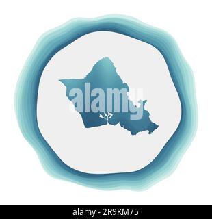 Oahu round stamp. Round logo with island map and title. Stylish minimal ...