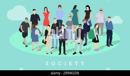 Society concept. A small circle of people of different ages and skin ...