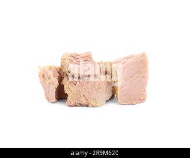 Delicious canned tuna chunks isolated on white Stock Photo - Alamy