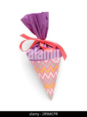 Purple school cone isolated on white background Stock Photo - Alamy