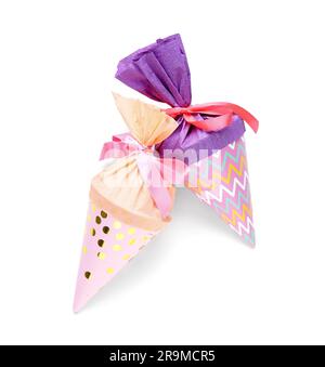 Purple school cone isolated on white background Stock Photo - Alamy