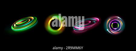 Neon optical halo flares with light glow vector effect. Circle energy ...