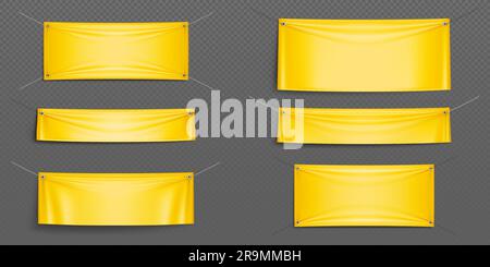 Yellow textile banners with folds isolated on white background Stock ...