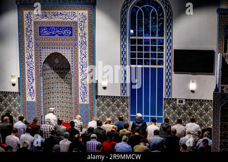 ROTTERDAM - Muslims during morning prayer in the Mevlana Mosque. This ...