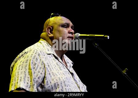 Australian Aboriginal artist Kutcha Edwards performs as part of the ...