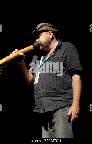 Australian Aboriginal artist Mark Atkins performs as part of the multi ...