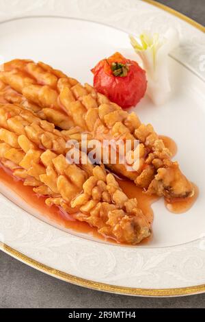 Squirrel shaped Song Shu deep fried cooked whole Mandarin fish with ...