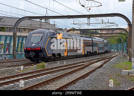 A Trenitalia "Rock" electric regional train, built by Hitachi Rail ...