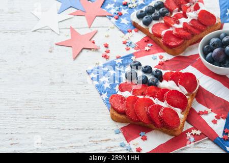 American flag sandwich with strawberries, blueberries, whipped sweet ...
