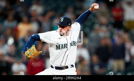 Seattle Mariners relief pitcher Tayler Saucedo (60) smiles as he ...