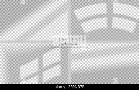 Vector illustration with shadow overlays on transparent background. Window frame shadows for ...