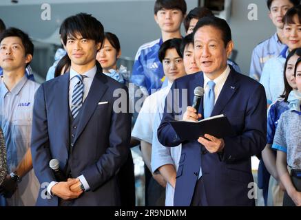 Tokyo, Japan. 28th June, 2023. Japanese football star Kaoru Mitoma ...