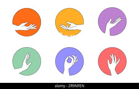 Vector set of female hand logos in minimal linear style. Emblem design ...