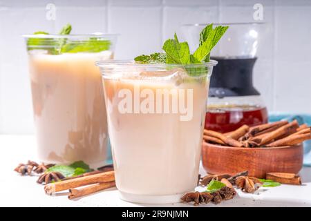 Thai Iced tea, asian indian masala spices drink with non-dairy coconut ...