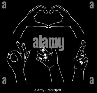 Set of Hands Showing Different Gestures for Counting for Sign Language Concept Illustration ...