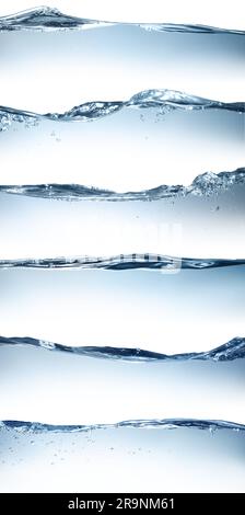 Collage with different beautiful water waves on white background Stock ...