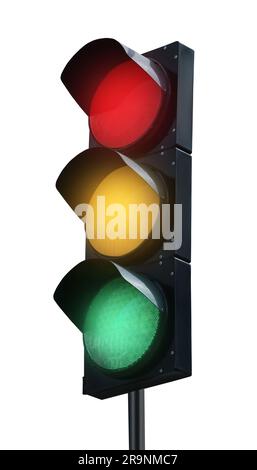 Traffic signal with three lights isolated on white Stock Photo - Alamy