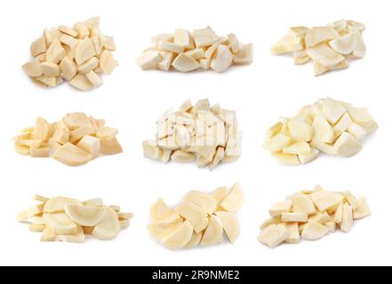 Collage with cut parsnip on white background Stock Photo - Alamy