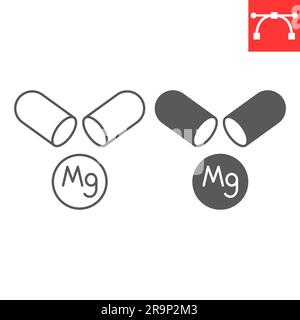 Magnesium supplement line icon, vitamins and health, Mg mineral vector ...