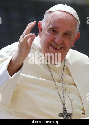 Vatican City, Vatican. 28th June, 2023. Pope Francis greets the ...