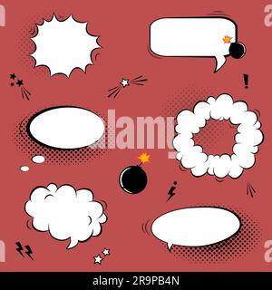 Comic speech bubbles set with bombs and explosions signs vector illustration Stock Vector Image ...