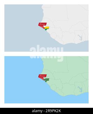 Guinea map with pin of country capital. Two types of Guinea map with ...