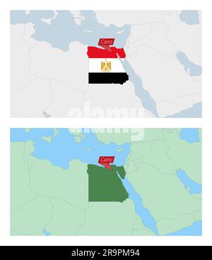Map of Egypt with pin of country capital. Egypt Map with neighboring ...
