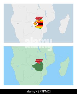 Zimbabwe map collection. Country shape with colored regions. Blue Grey ...