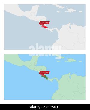 Map of Costa Rica with neighbor countries pinned on world map. Abstract ...