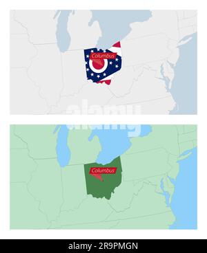 Map of Ohio with pin of country capital. Ohio Map with neighboring ...
