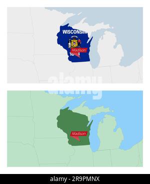 Map of Wisconsin with pin of country capital. Wisconsin Map with ...