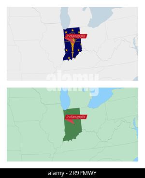 Map of Indiana with pin of country capital. Indiana Map with ...