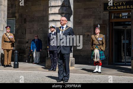 Lord Provost Robert Aldridge wearing chain at Armed Forces Day ceremony ...