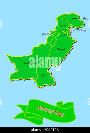 Outline flag map of Pakistan in outline silhouette on a white ...