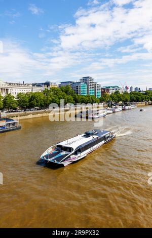 An Uber Boat sails on the River Thames. The first branded Uber Boat by ...