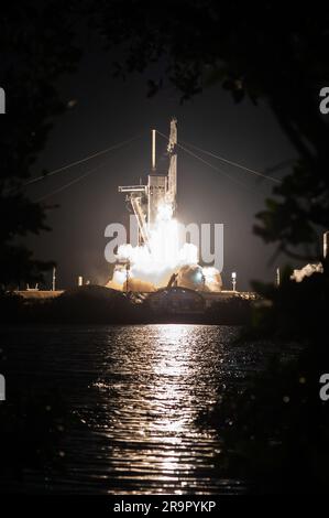 NASA/SpaceX CRS-27 Liftoff. The SpaceX Falcon 9 rocket carrying the Dragon spacecraft lifts off ...