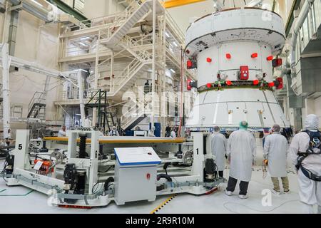 Artemis II SM Move to Fast Cell. The European Service Module (ESM) for NASA’s Artemis II mission ...