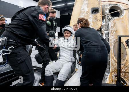 NASA’s SpaceX Crew-5 Splashdown. The SpaceX recovery ship Shannon is seen as support teams ...