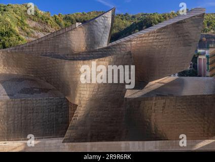 the Guggenheim Museum seen from La Salve bridge Bilbao Basque Country ...