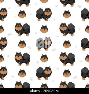Pomeranian German spitz seamless pattern. Different poses, coat colors set. Vector illustration ...