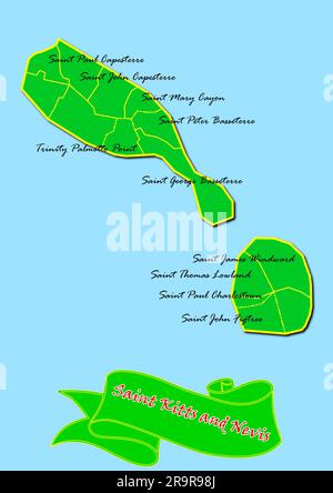 Saint Kitts and Nevis political map with capital Basseterre is a two ...