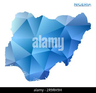 Nigeria network map. Abstract geometric map of the country. Digital connections and ...