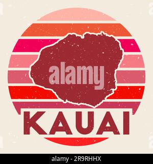 Kauai round logo. Vintage travel badge with the circular name and map ...