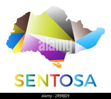 Sentosa icon. Polygonal map of the island in gradient ring. Round low ...