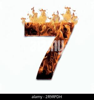 Number 7 fire. Flames Font seven. Tattoo alphabet character. fiery sign ...