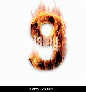 Number 9 fire. Flames Font nine. Tattoo alphabet character. fiery sign ...